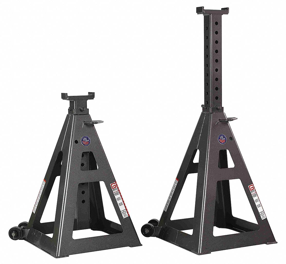 GRAY, Pin Adjustment, 10 ton Load Capacity, Vehicle Stand - 36G640 ...