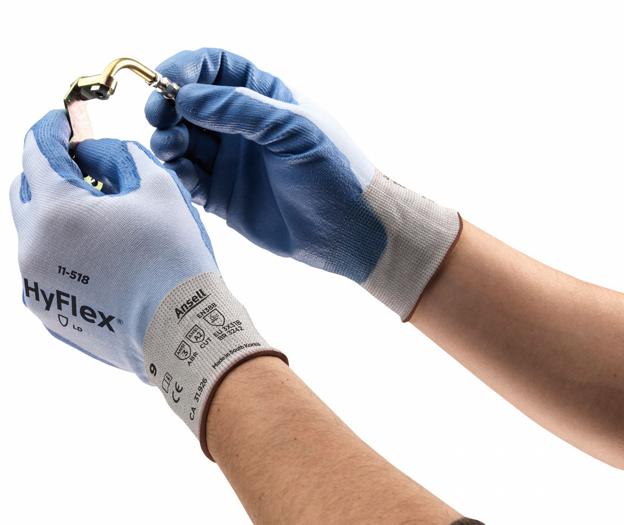 HYFLEX Coated Gloves: M ( 8 ), ANSI Cut Level A2, Palm, Dipped ...