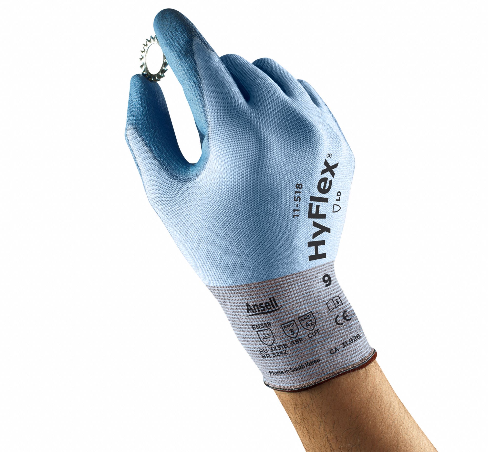 HYFLEX Coated Gloves: M ( 8 ), ANSI Cut Level A2, Palm, Dipped ...