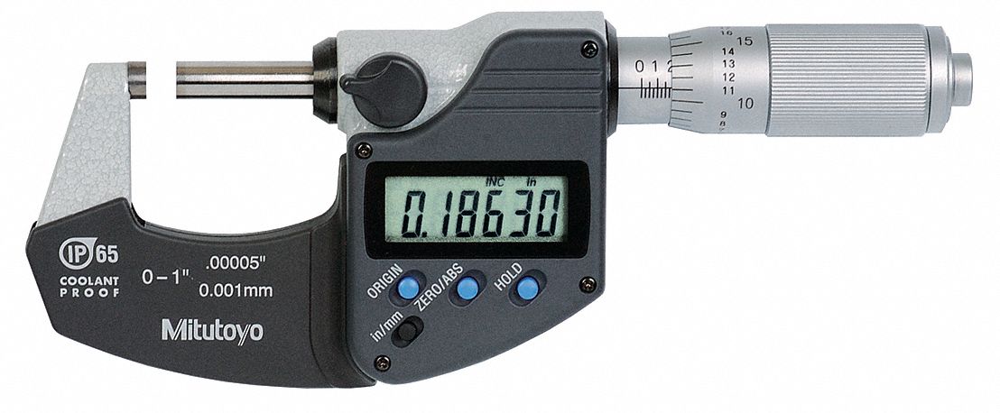 MITUTOYO IP65 Digital Outside Micrometer: 0 in to 1 in/0 to 25.4 mm ...