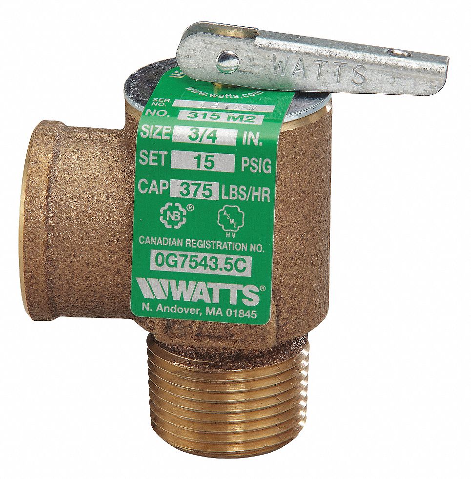 WATTS, MNPT x FNPT, 3/4 in x 3/4 in, Steam Safety Relief Valve - 36JC12 ...