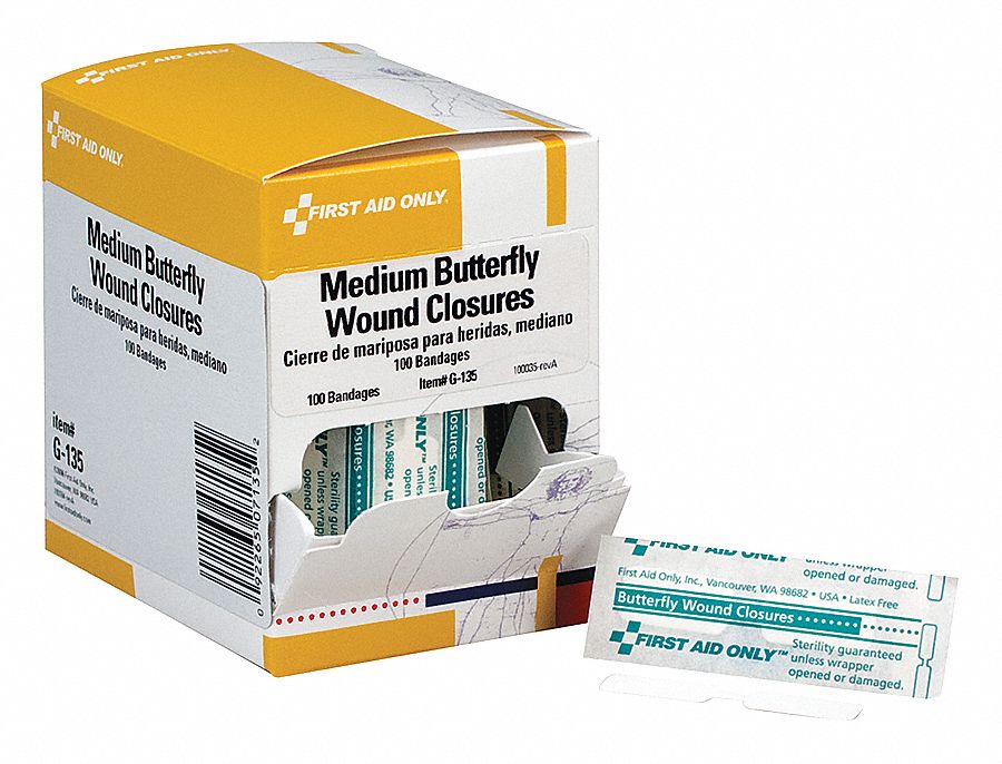 FIRST AID ONLY, Butterfly Wound Closures, 1 3/4 in Wd, Wound Seal ...