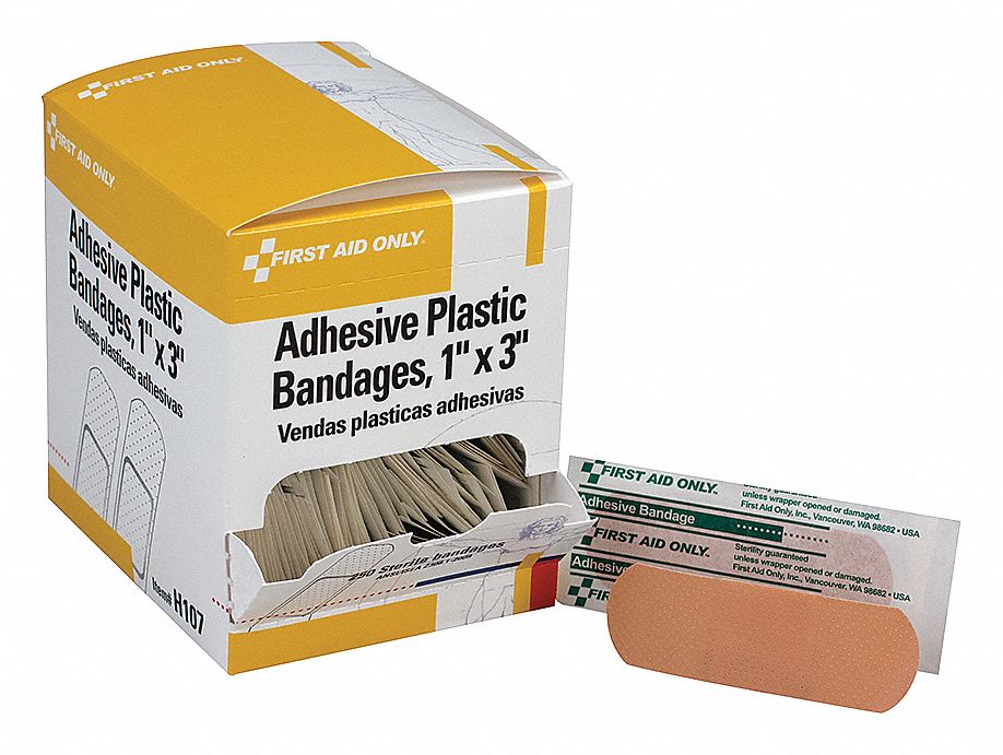 Plastic Strip Bandages, 3 in x 1 in, Beige - Grainger