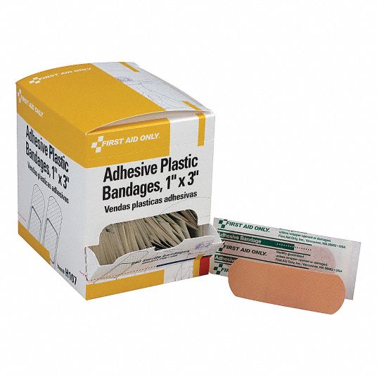 Plastic Strip Bandages, 3 in x 1 in, Beige - Grainger