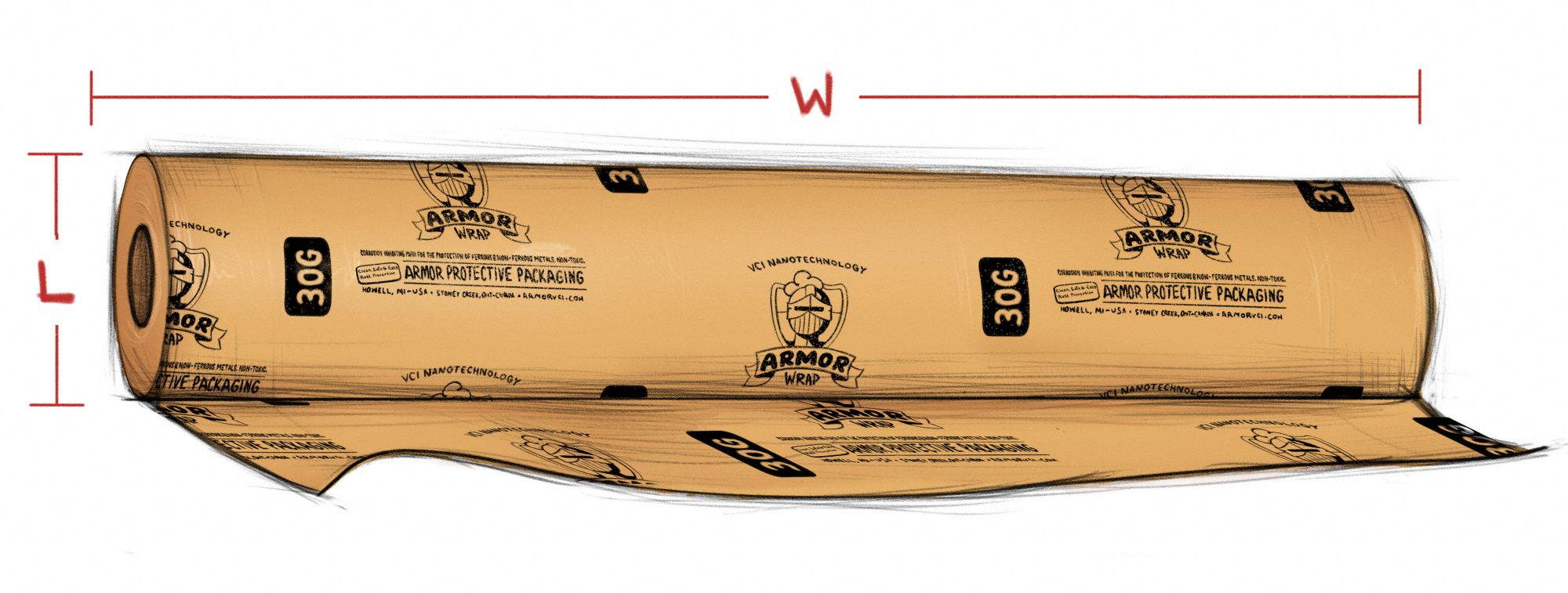 ARMOR WRAP VCI Paper: 30 lb Basis Wt, 36 in Roll Wd, 600 ft Roll Lg, 9 ...