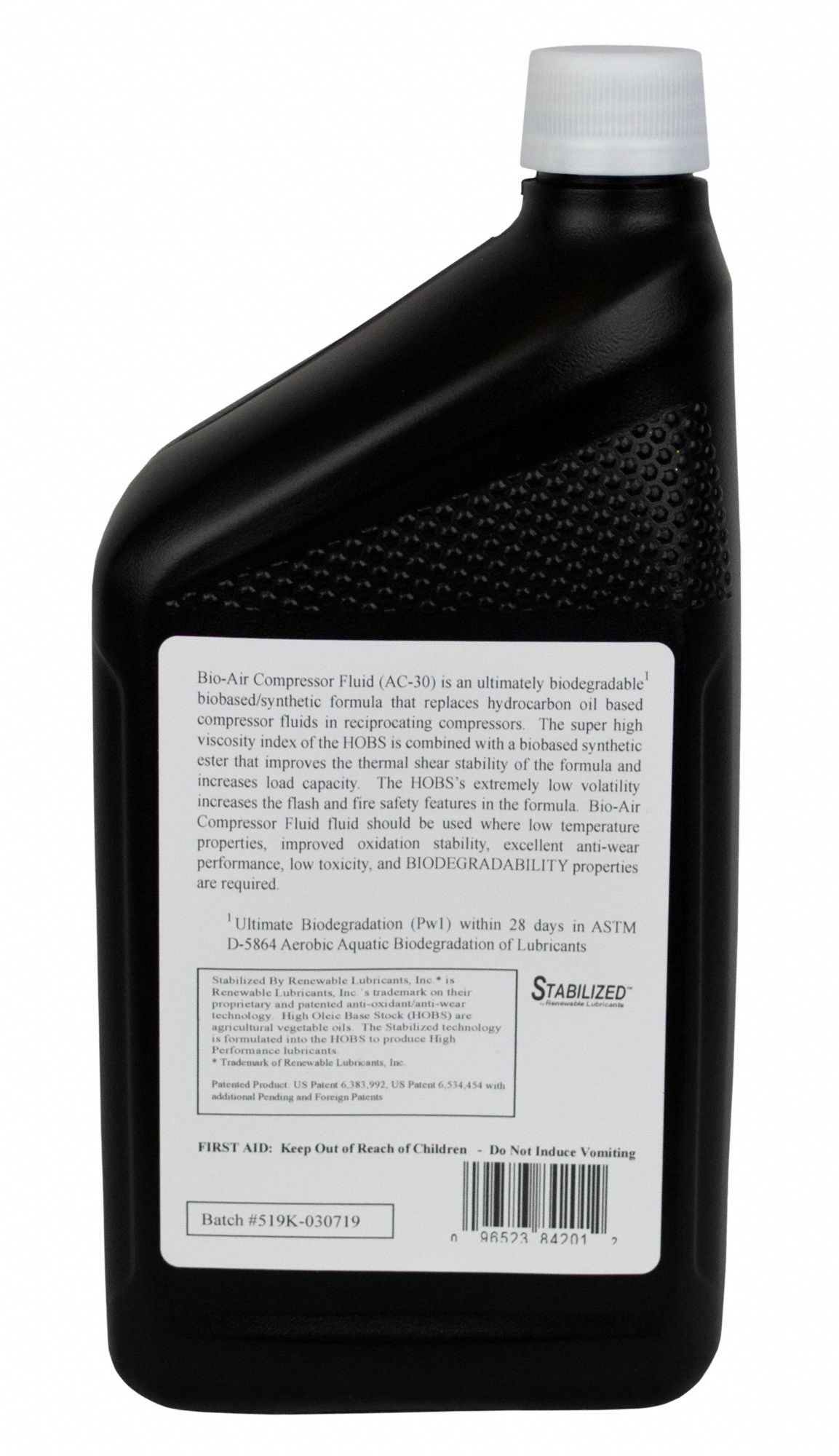 RENEWABLE LUBRICANTS Compressor Oil: 1 qt, Bottle, 30 SAE Grade, 200 ...