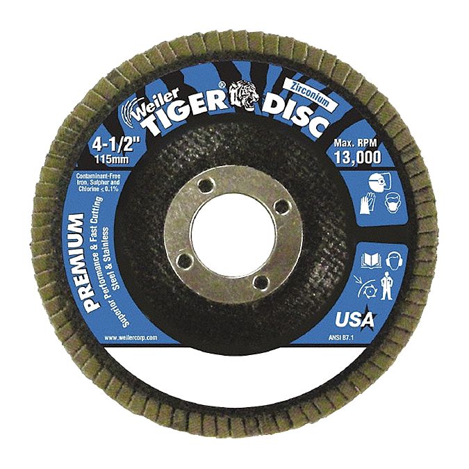 WEILER, Type 29, 4-1/2" x 7/8", Flap Disc - 36RD03|50513V - Grainger