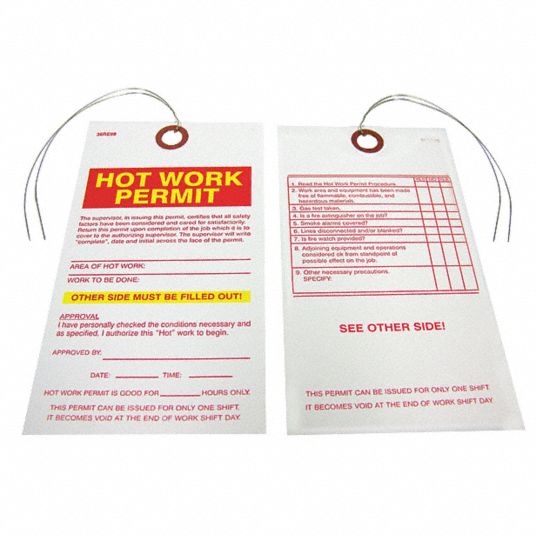 White, Wire, Hot Work Permit Tags - 36RE98|36RE98 - Grainger