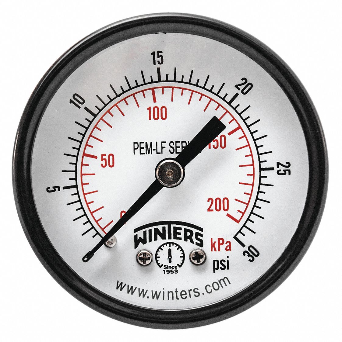 WINTERS Lead-Free Pressure Gauge: 0 to 30 psi, 2 in Dial, 1/4 in NPT ...
