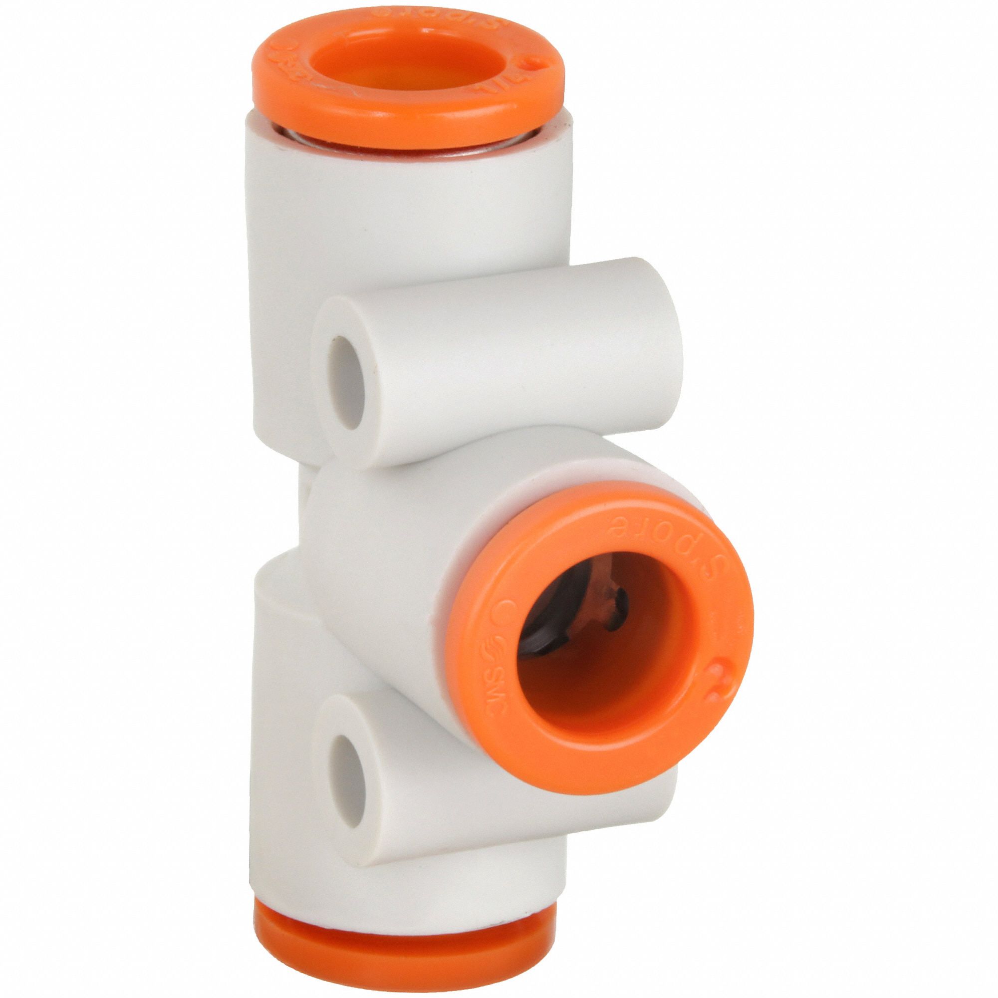 SMC Union Tee: PBT, Push-to-Connect x Push-to-Connect x Push-to-Connect, White, 33 mm Overall Lg ...