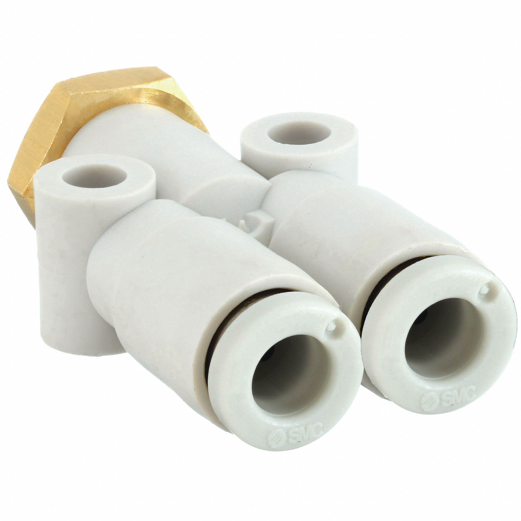 SMC, 6 mm OD x 6 mm OD x 6 mm Pipe x 6 mm OD Size, 36 mm Overall Lg, Push-Fit Wye Fitting ...