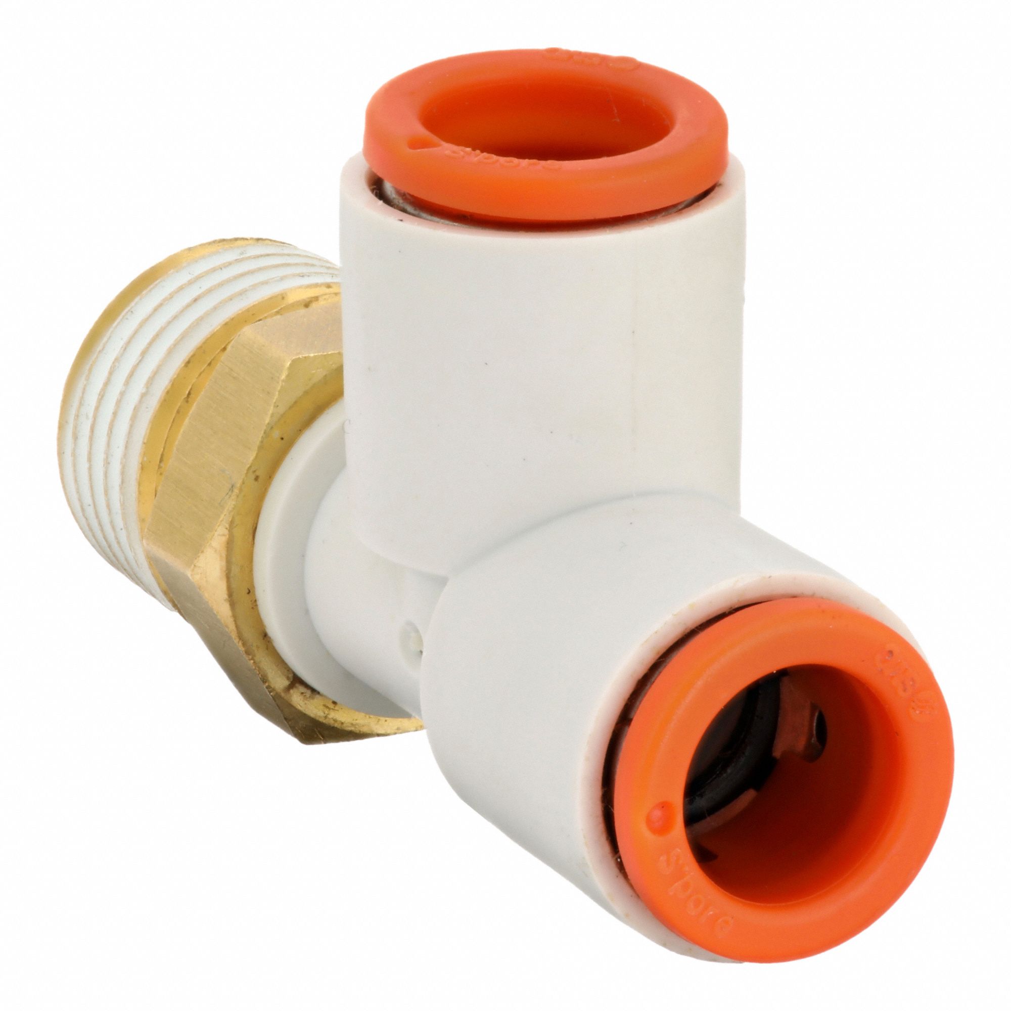 SMC, 1/2 in Pipe x 1/2 in OD x 1/2 in OD x 1/2 in Pipe Size, White, Push-Fit Tee Fitting ...