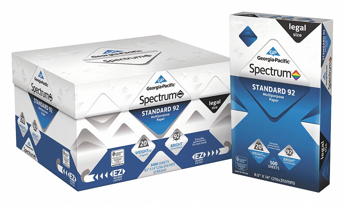 Multipurpose Paper, 8 1/2 in x 14 in, White, PK 5000 - Grainger