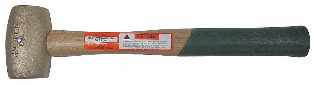 HACKETT Brass Mallet: Wood Handle, 2 1/2 lb Head Wt, 1 3/4 in Dia, 3 1/ ...