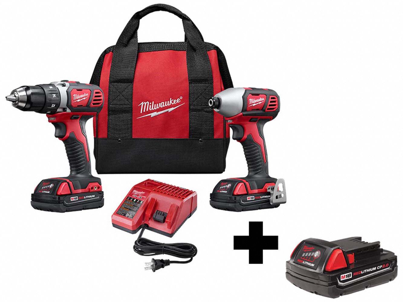 MILWAUKEE, 2 Tools, Drill/Driver/Impact Driver, Cordless Combination ...