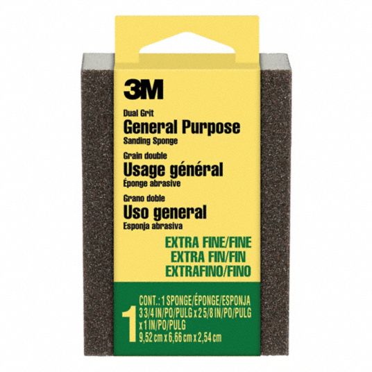 3M, 2 5/8 in W x 3 3/4 in L x 1 in T, Aluminum Oxide, Sanding Sponge ...