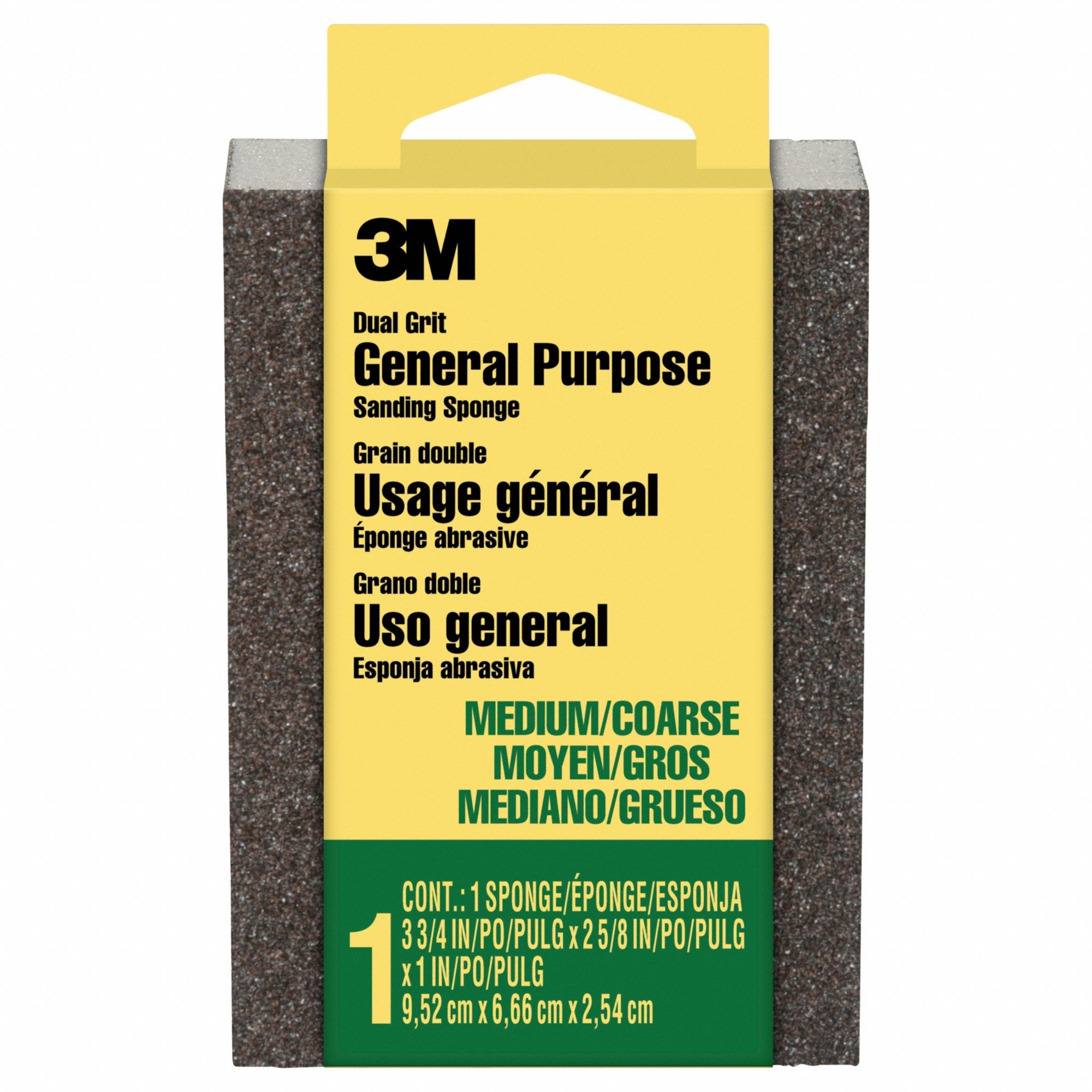 3M, 2 5/8 in W x 3 3/4 in L x 1 in T, Aluminum Oxide, Sanding Sponge ...