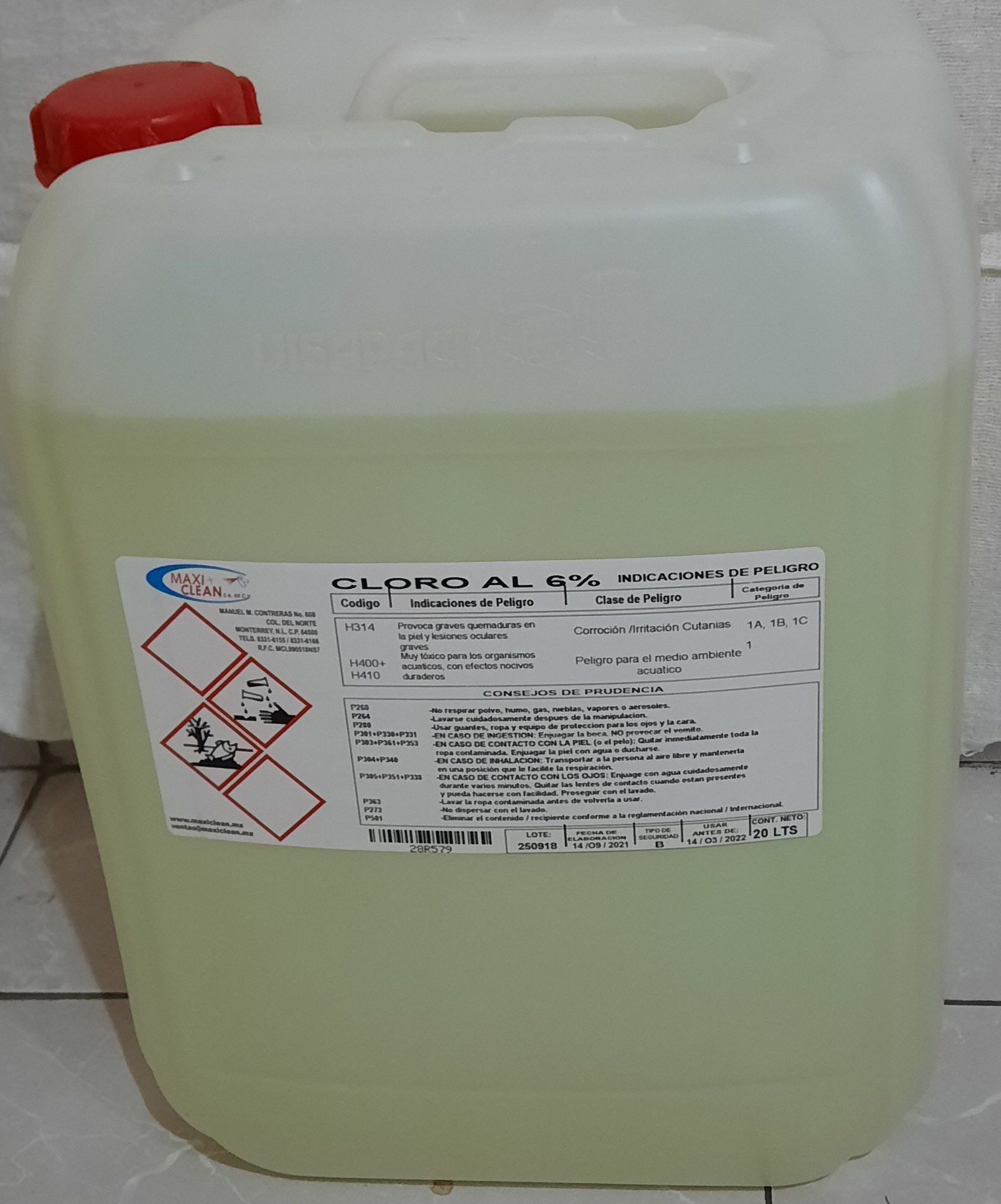 SMELLS CLEAN Cloro,Bidón,20L,Sin Aroma - 375RE6 | CLORO6%20LTS ...