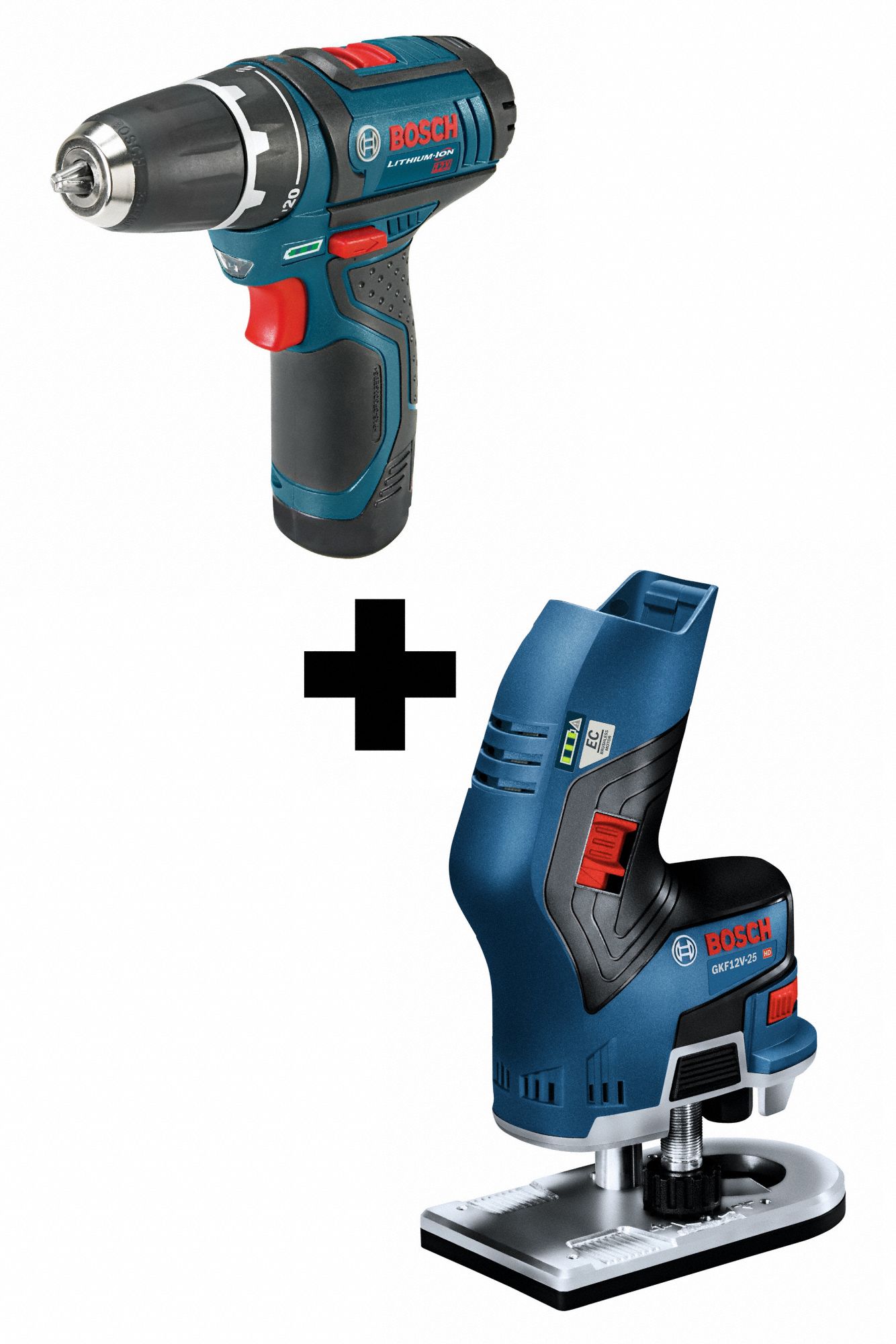 BOSCH, 2 Tools, Drill/Driver, Cordless Drill/Driver Kit plus Router ...