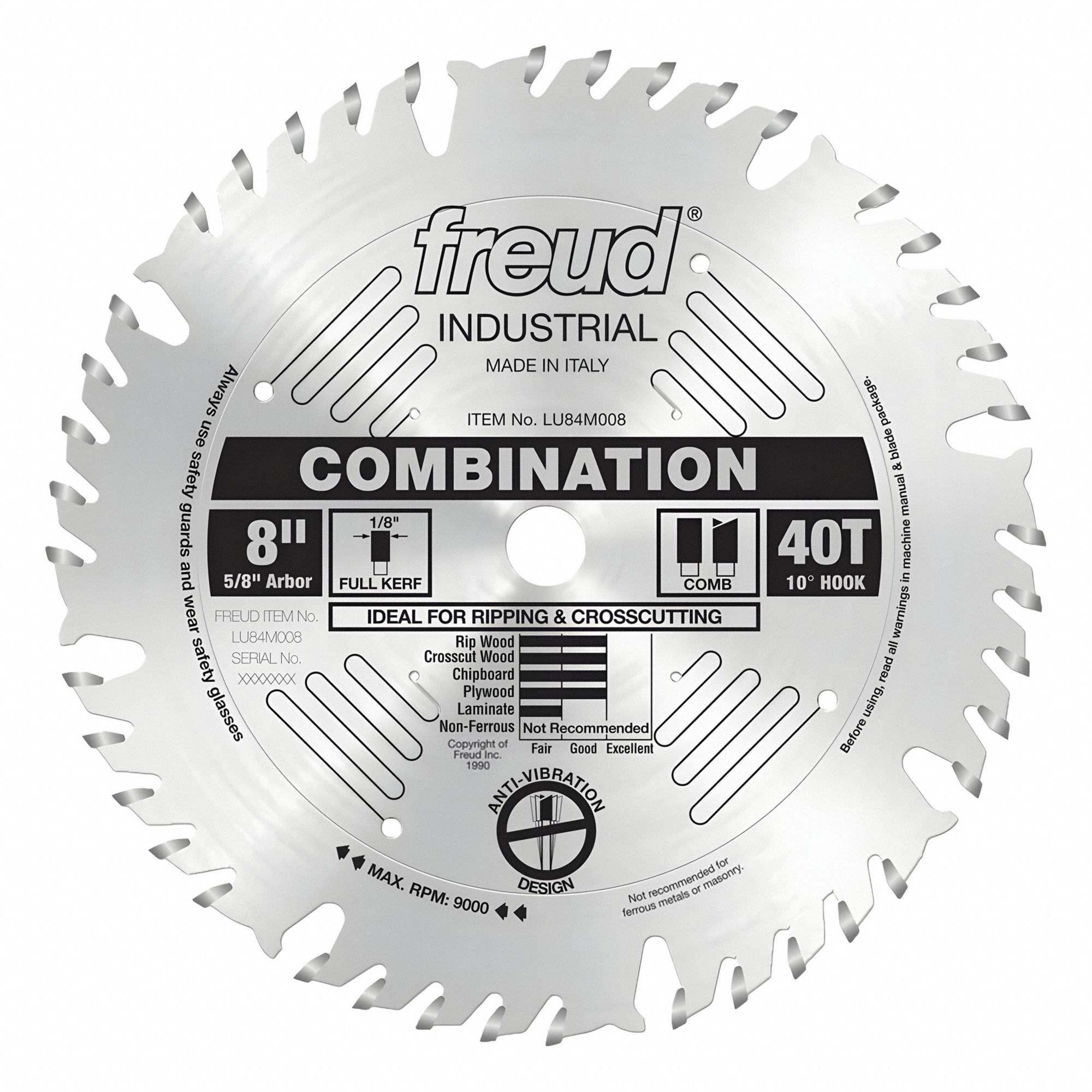 FREUD, 8 in Blade Dia., 40 Teeth, Circular Saw Blade - 380AZ4|LU84M008 ...