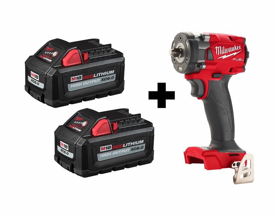 MILWAUKEE, 3/8 in Drive Size, 250 ft-lb Fastening Torque, Impact Wrench ...