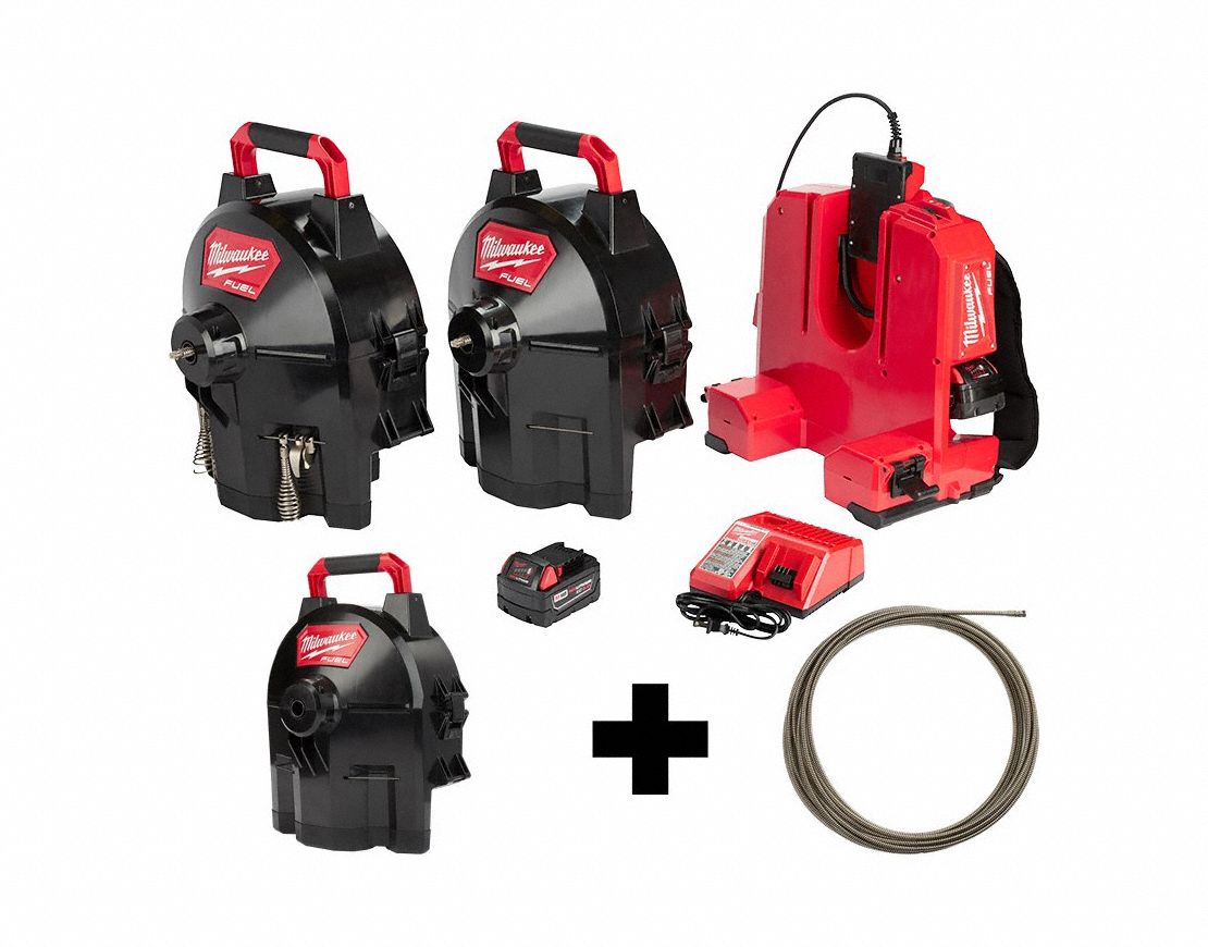 MILWAUKEE, Cordless, SWITCH PACK, Drain Gun Kit, Drum, Cable - 380FL3 ...