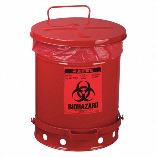 JUSTRITE, 10 gal Capacity, Steel, Biohazard Waste Can - 381R64|05930R ...