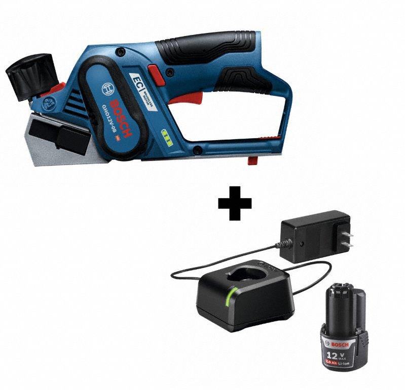 BOSCH, Battery Included, 1/16 in Cutting Dp, Cordless Planner with 12V ...