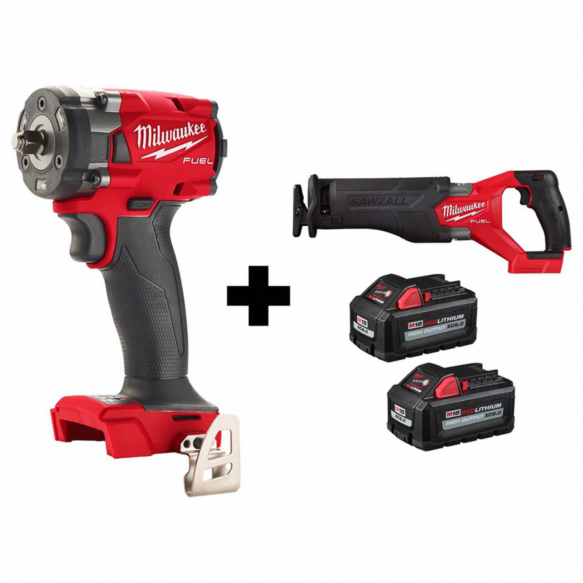 MILWAUKEE, 2 Tools, Impact Wrench/Reciprocating Saw, Impact Wrench Kit ...