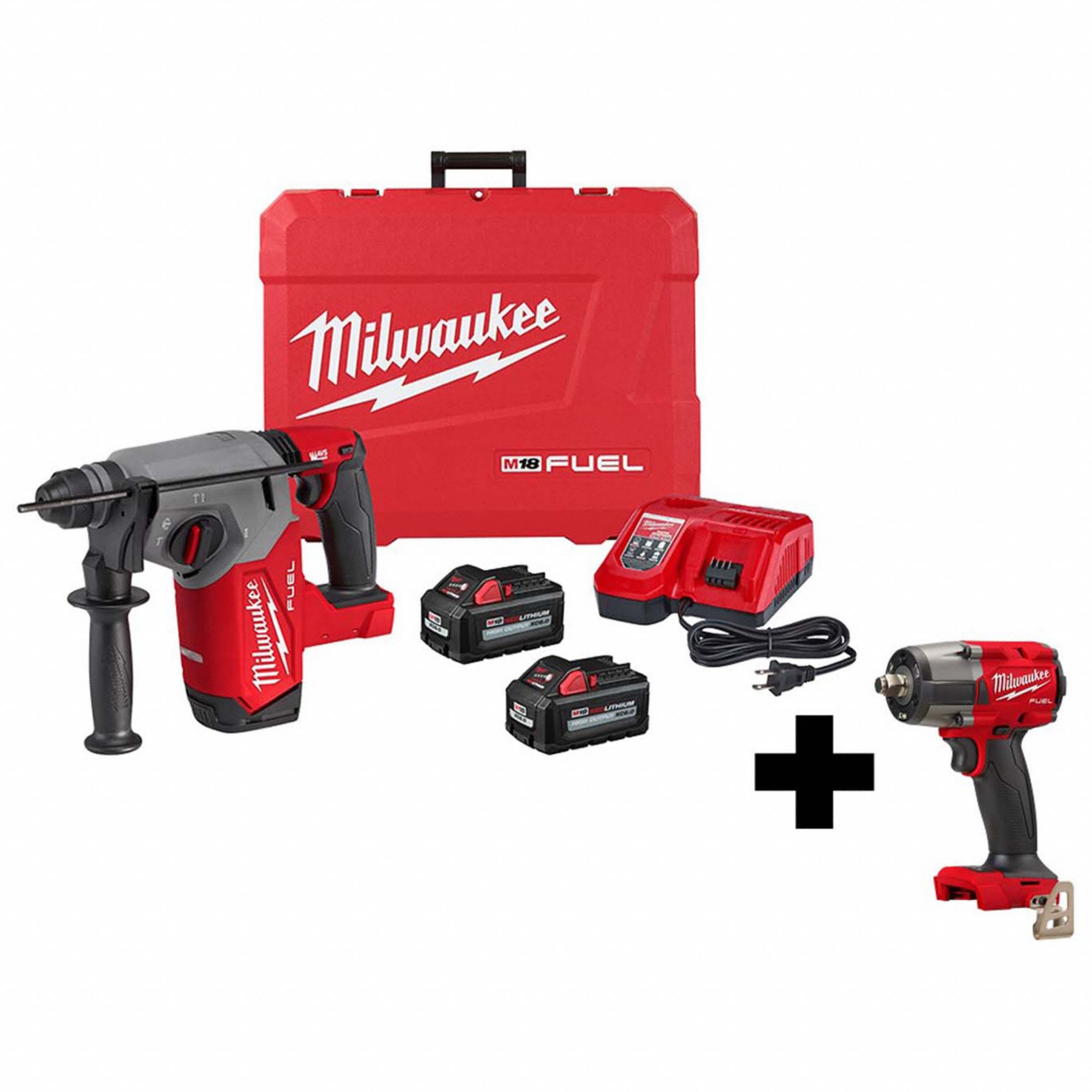MILWAUKEE, 2 Tools, Impact Wrench/Rotary Hammer, Rotary Hammer Kit ...