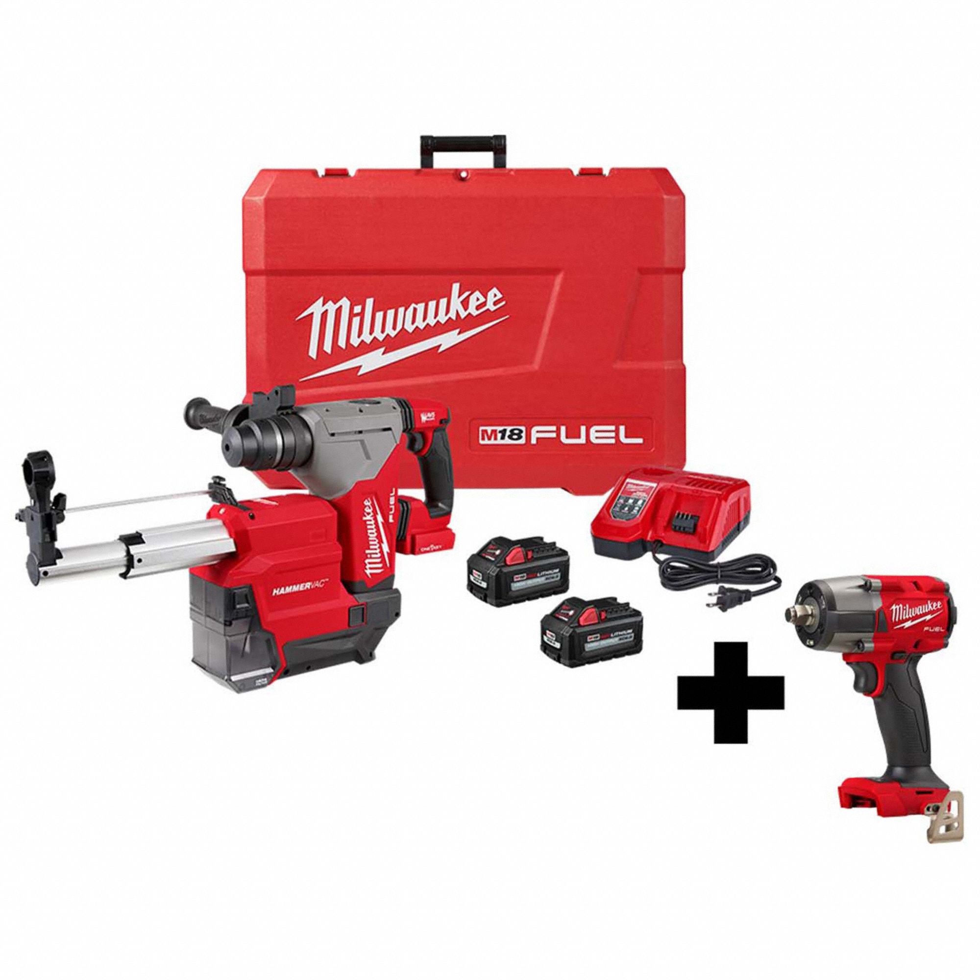 MILWAUKEE, 2 Tools, Impact Wrench/Rotary Hammer, Rotary Hammer Kit ...