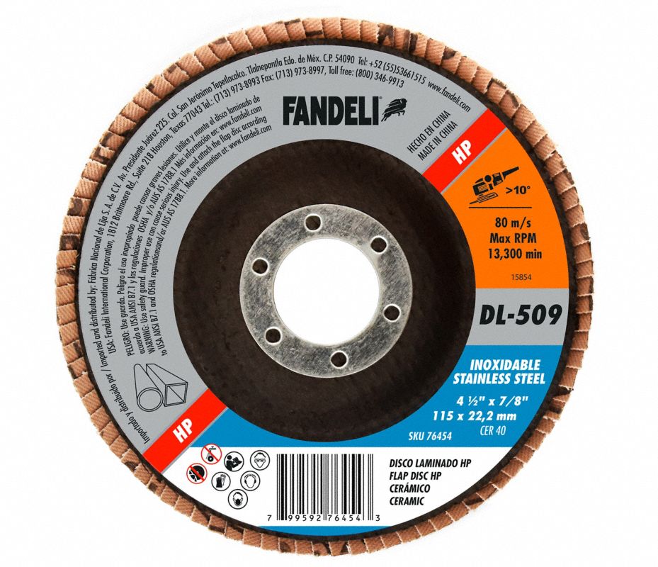 FANDELI Disco Laminado 4-1/2" Grano 40 Recubierto - 385XW5 | DL-509 ...