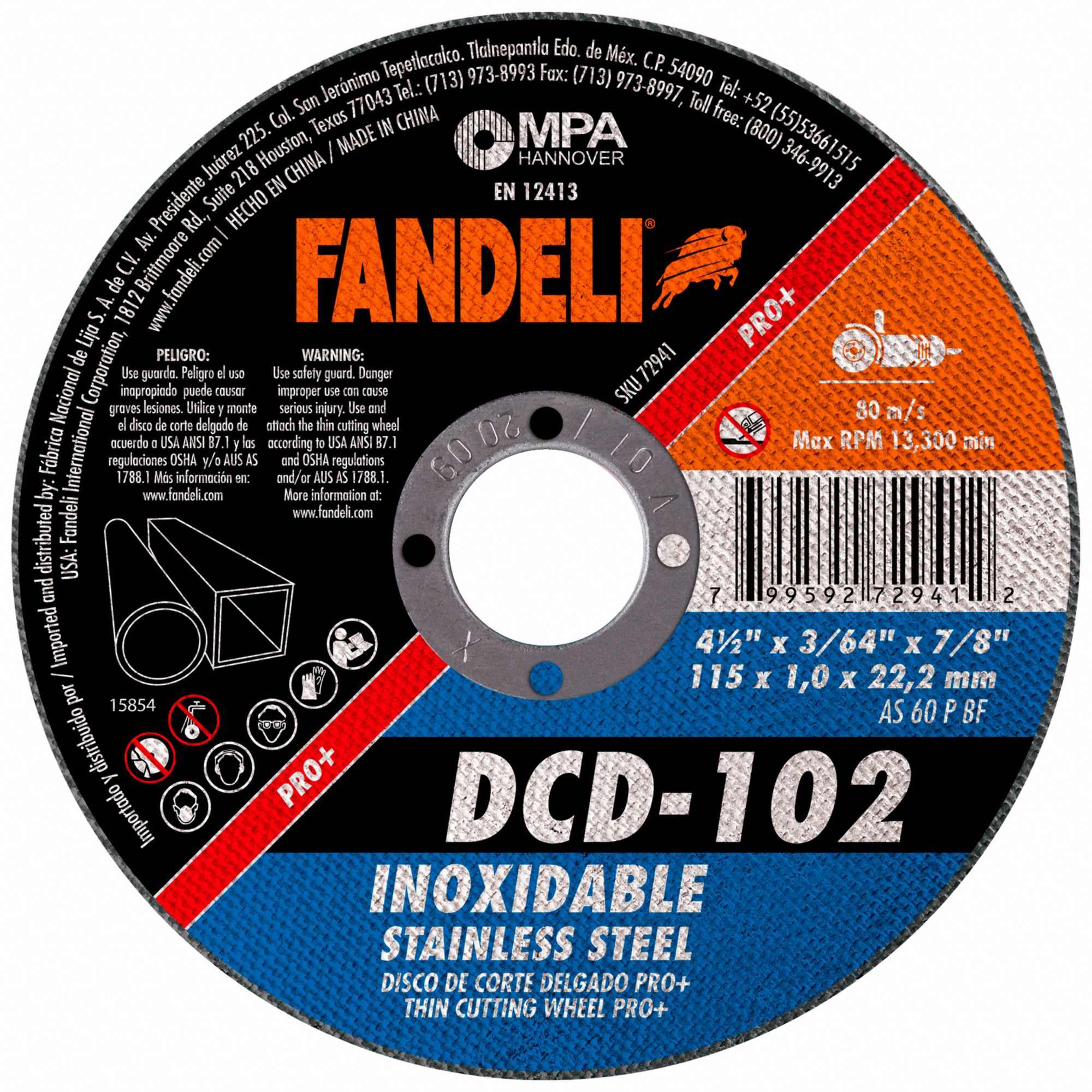 FANDELI Disco de Corte Abrasivo, Óxido de Aluminio, 60, 7/8", Tipo 41 ...