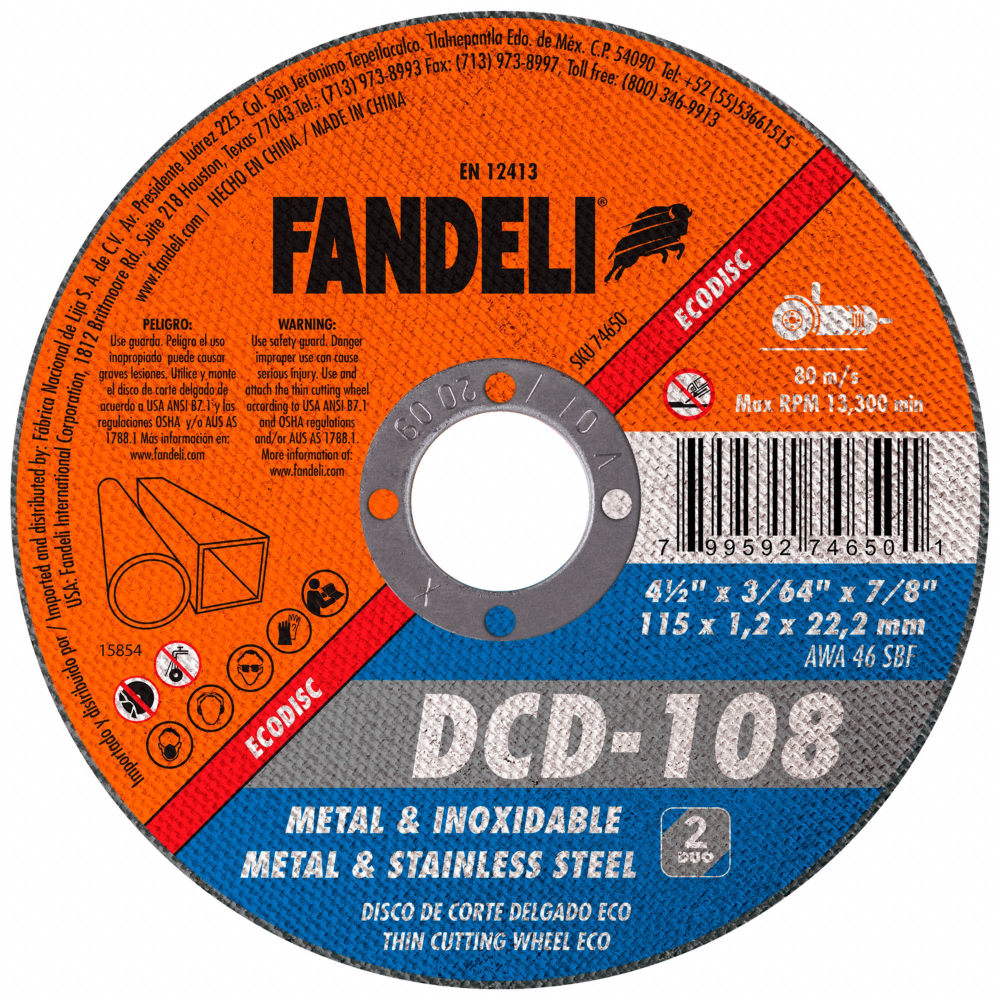 FANDELI Disco de Corte Abrasivo, Óxido de Aluminio, 46, 7/8", 4-1/2", 3 ...