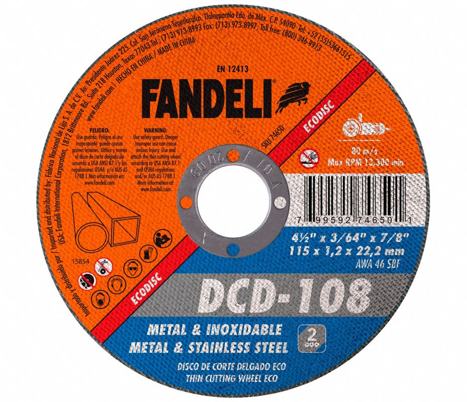 FANDELI Disco de Corte Abrasivo, Óxido de Aluminio, 46, 7/8", Tipo 41 ...