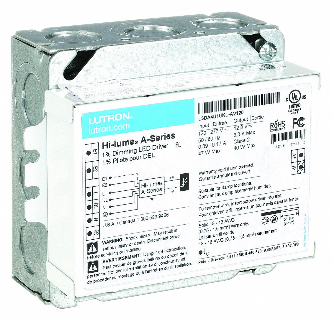LUTRON, Class 2, 40 W Max. Power Output, LED Driver - 38AY07|L3DA4U1UKL ...