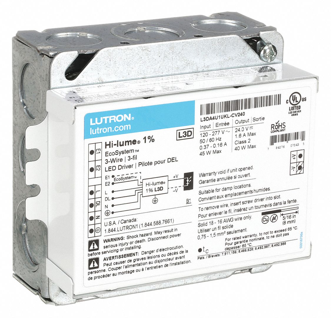 LUTRON, Class 2, 40 W Max. Power Output, LED Driver - 38AY08|L3DA4U1UKL ...