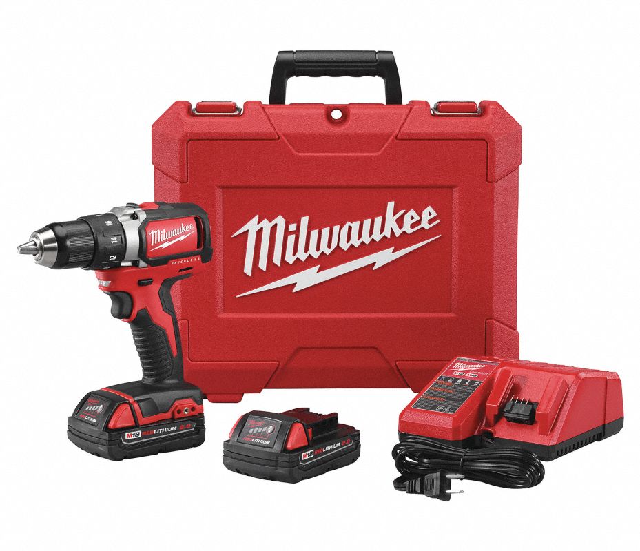 MILWAUKEE Kit de Taladro Inalámbrico, 18.0, Sí, 2.0A/hr. - 38CC52 ...