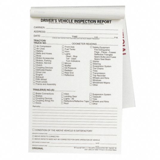 JJ KELLER Driver Vehicle Inspection Form: With Carbon, 2 Plies - 38D295 ...