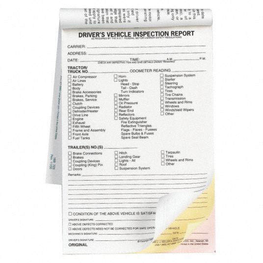 JJ KELLER Driver Vehicle Inspection Form: With Carbon, 3 Plies - 38D296 ...