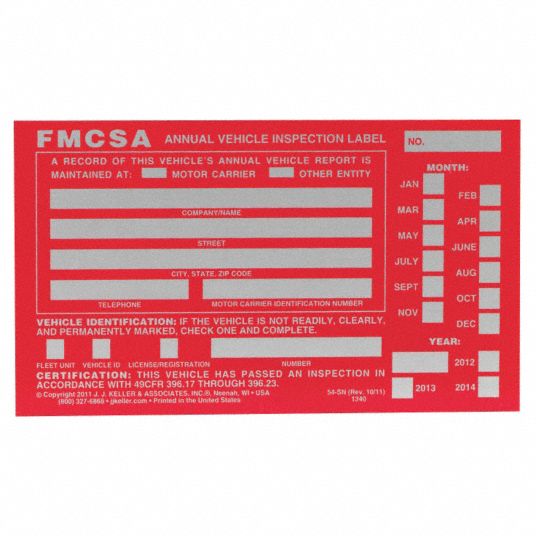 Vehicle Inspection Decal,3 1/2 x 6 In. - Grainger
