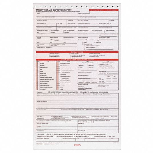 JJ KELLER Tanker Test/Inspection Report, 3 Ply - 38D309|8898 - Grainger