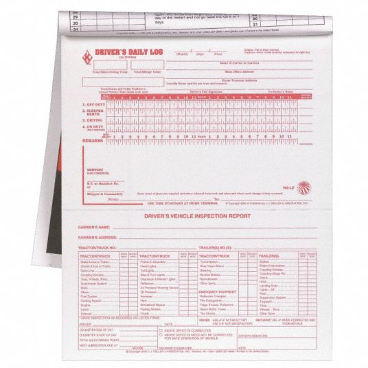 JJ KELLER Detail Drivers Daily Logbook: Carbonless, 2 Plies, Tractor ...