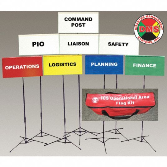 DISASTER MANAGEMENT SYSTEMS, (8) Colored Area Flags with Poles and ...