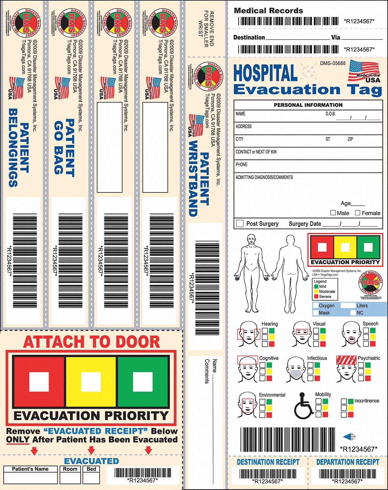Hospital Evacuation Tag, PK 25 - Grainger