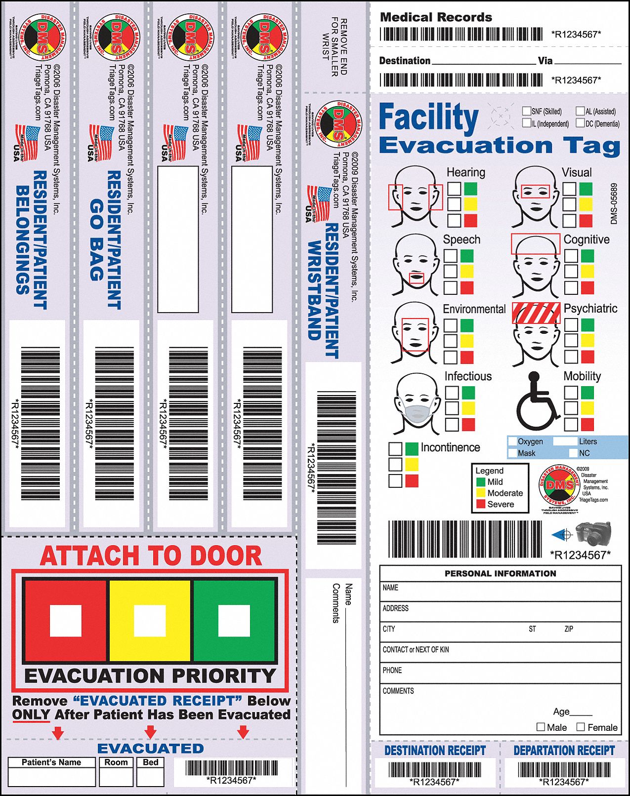 DISASTER MANAGEMENT SYSTEMS Facility Evacuation Tag, PK 25 - 38E621|DMS ...