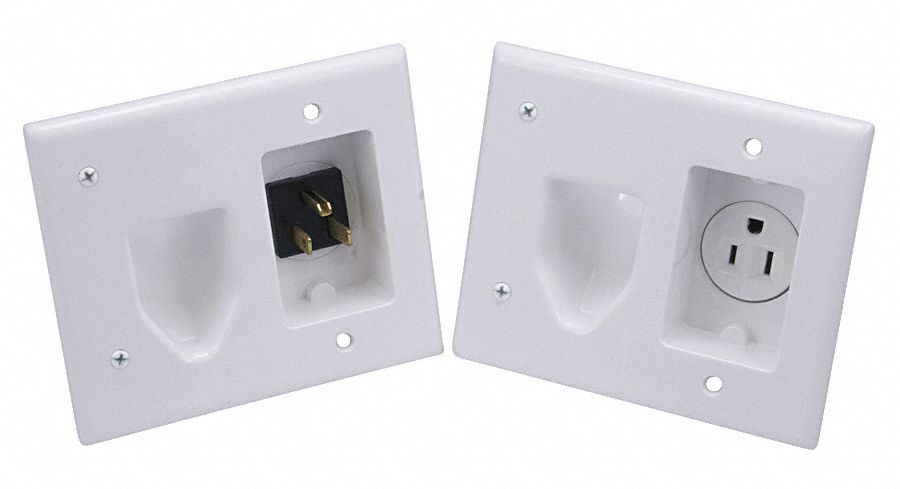 MONOPRICE, White, 2 Gang, Recessed Inlet/Recessed Single Wall Plate ...