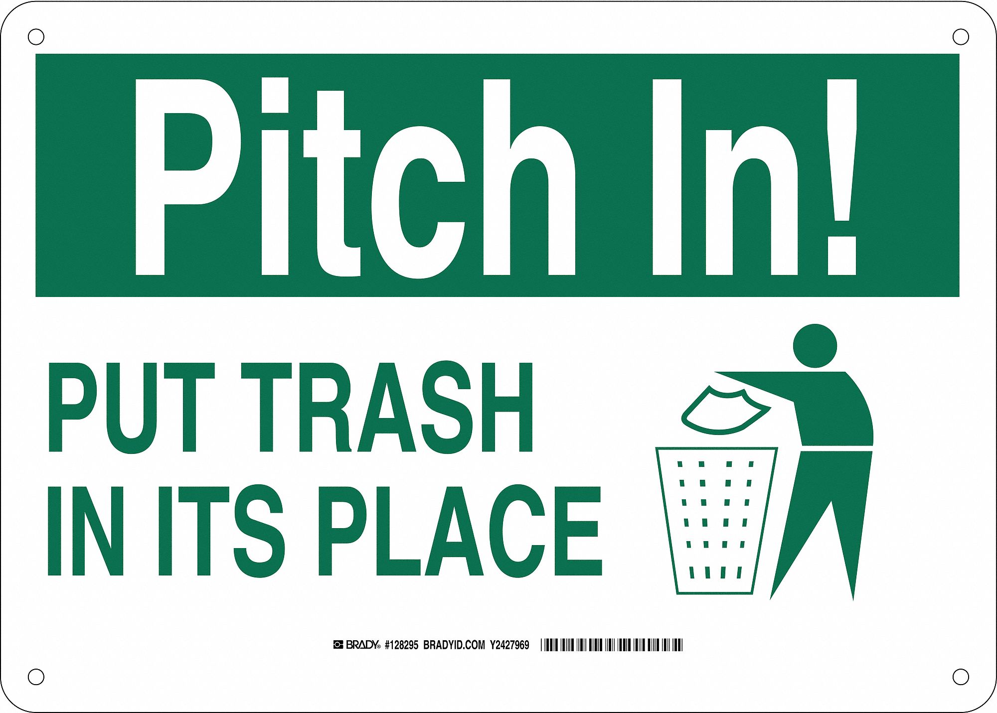 Aluminum, Facility Sign, 14" Width, 10" Height, White, With Mounting ...