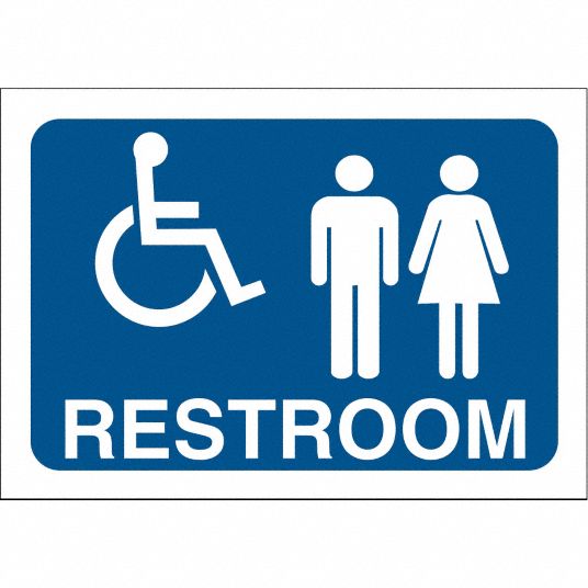 Polyester, Adhesive Surface Sign Mounting, Restroom Sign - 38J064 ...