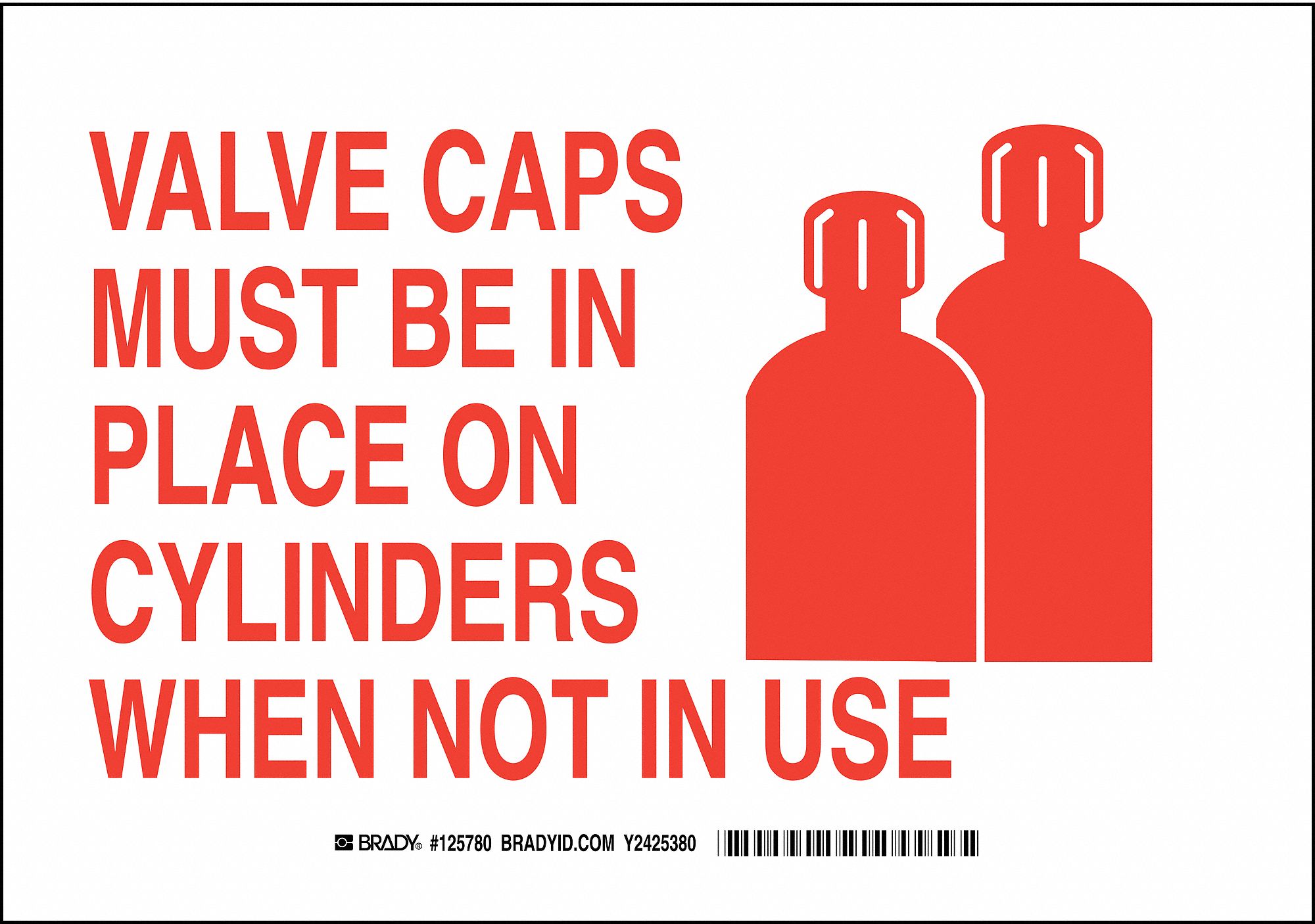 Chemical Sign, Valve Caps Must Be In Place On Cylinders When Not In Use ...